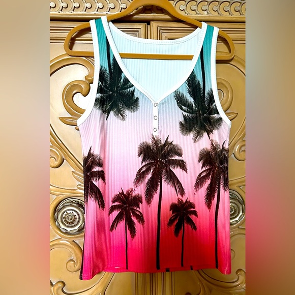 Tops | Tropical Ombr Colors With Palm Trees In Black Very Soft Stretchy ...